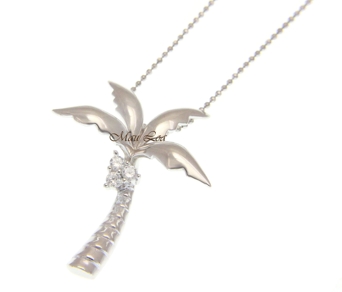 925 Sterling Silver Rhodium Plated Hawaiian CZ Coconut Palm Tree Slide ...